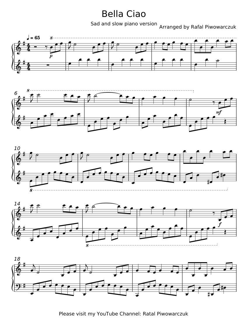 Bella ciao - Misc Traditional Sheet music for Piano (Solo) Easy | Musescore.com