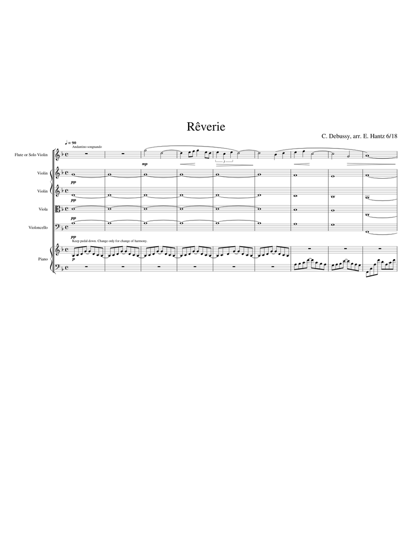 Rêverie – Claude Debussy Sheet music for Piano, Flute, Violin, Viola & more instruments (Mixed ...