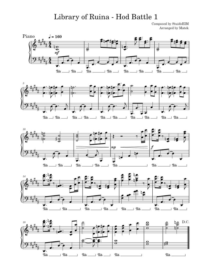 Library of Ruina (Hod Battle 1) – StudioEIM Sheet music for Piano (Solo ...