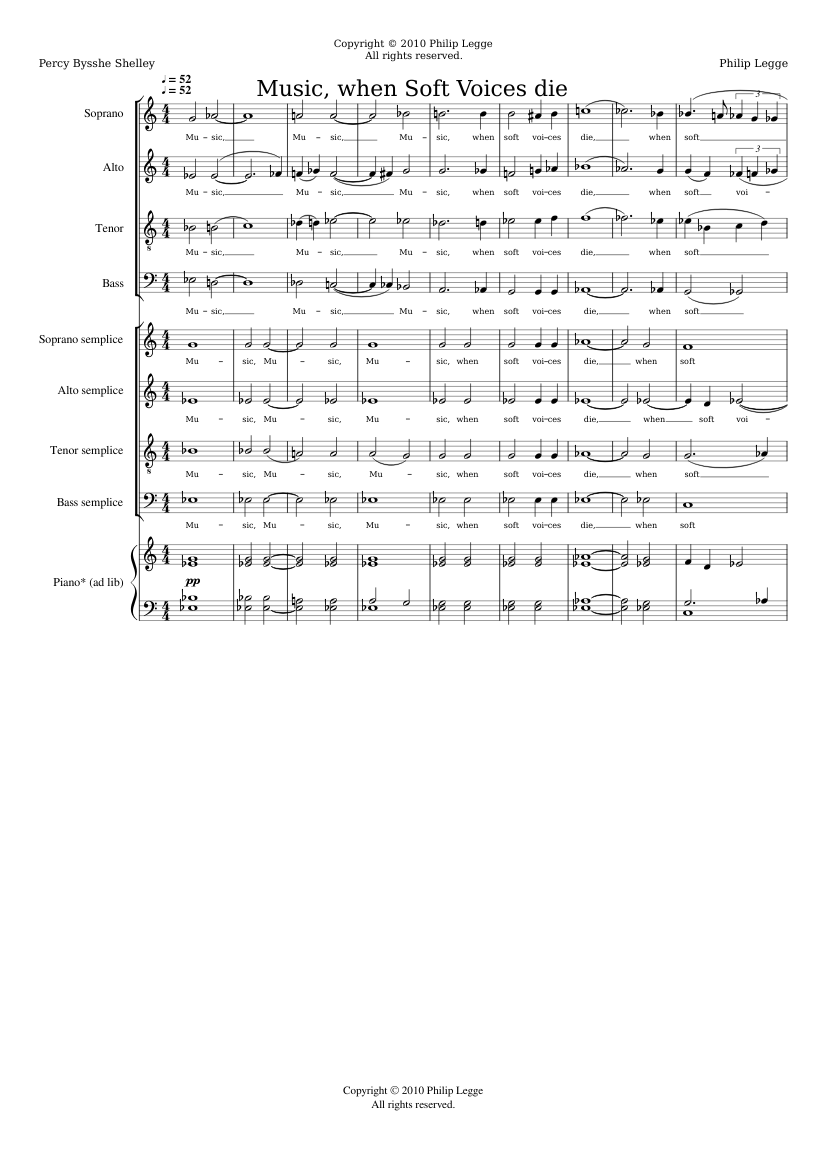 Music, when soft voices die - Philip Legge Sheet music for Bass guitar ...