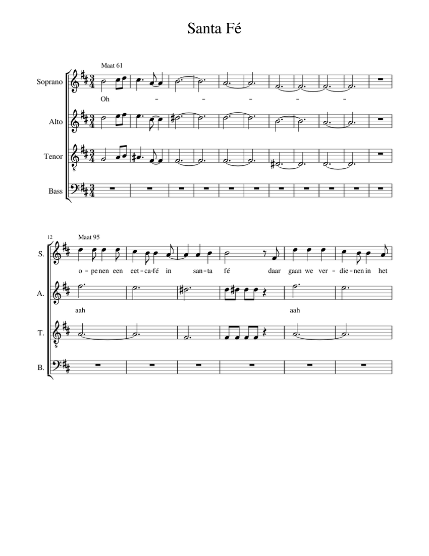 Santa Fe Sheet music for Soprano, Alto, Tenor, Bass voice (Choral ...