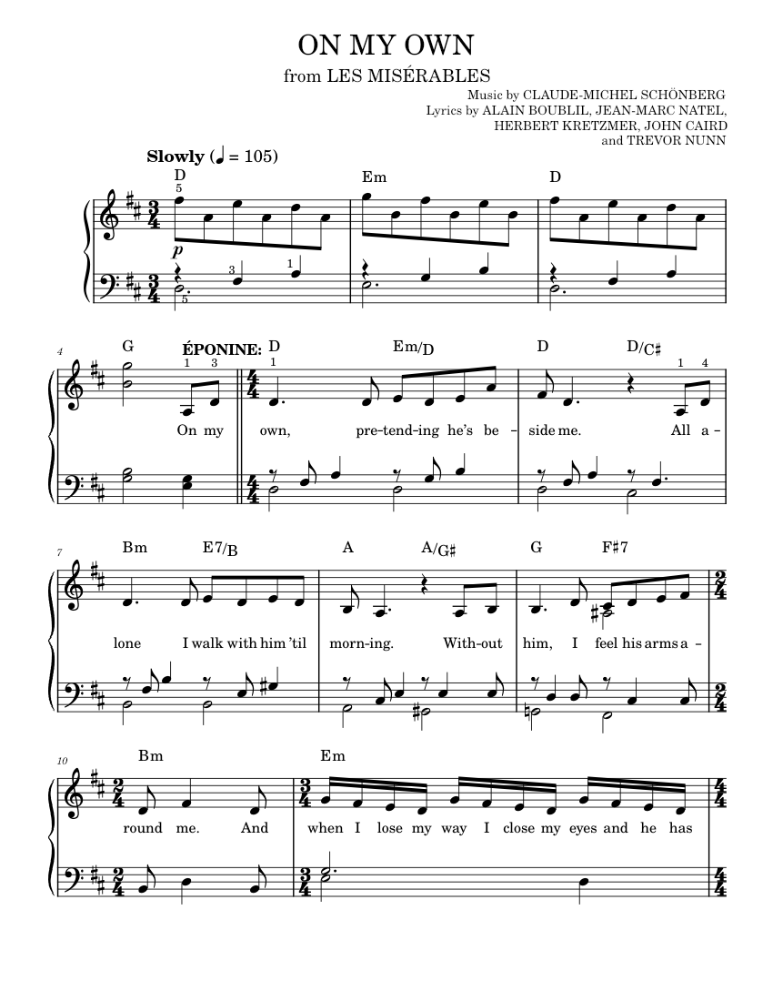 On My Own Sheet music for Piano by Alain Boublil and Claude-Michel ...