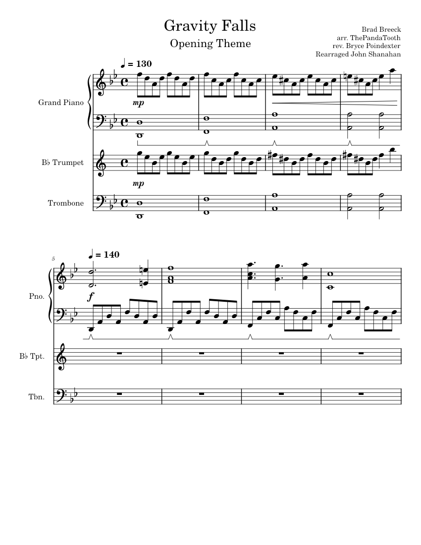 Gravity Falls Theme – Brad Breeck Gravity Falls Theme Sheet music for Piano, Trombone, Trumpet ...