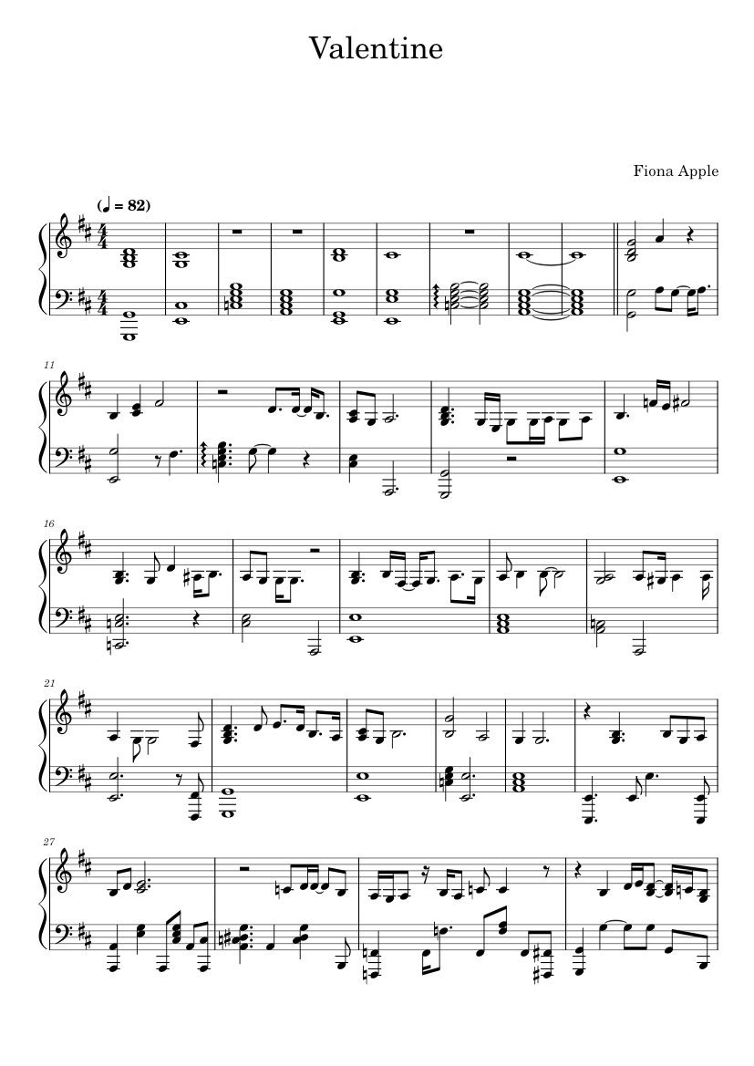 Valentine – Fiona Apple Sheet Music for Piano (Solo) | MuseScore.com