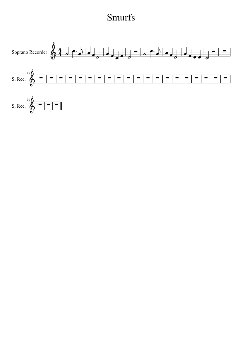 Smurfs Sheet music for Recorder (Solo) | Musescore.com