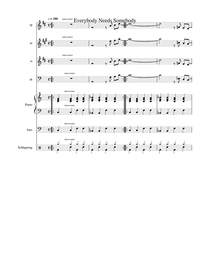 everybody needs somebody Sheet music for Piano, Bass guitar, Drum group ...