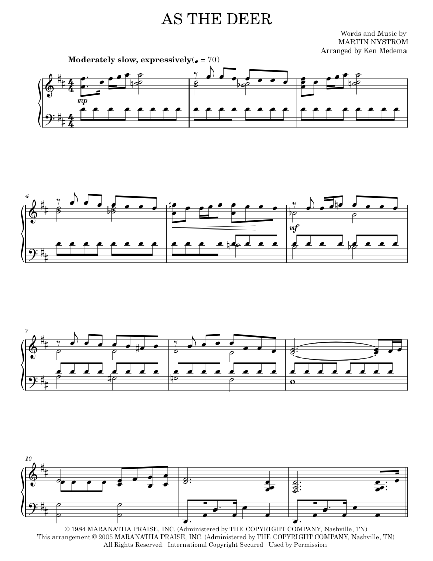 Play Official version of As the deer Sheet Music by Martin J Nystrom ...