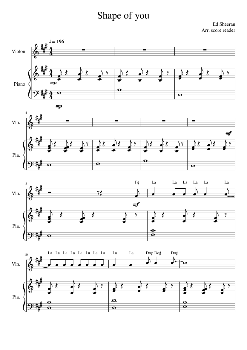 Shape of you Sheet music for Piano, Violin (Solo) | Musescore.com