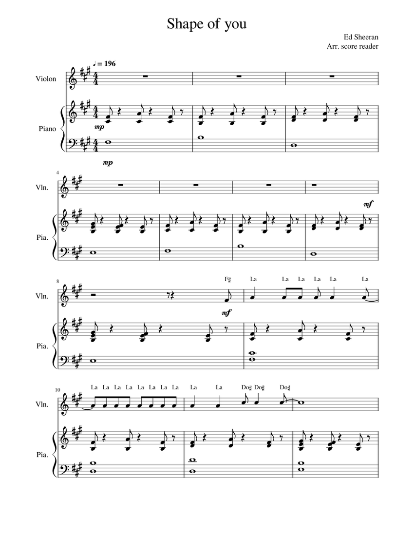 Shape of you Sheet music for Piano, Violin (Solo) | Musescore.com