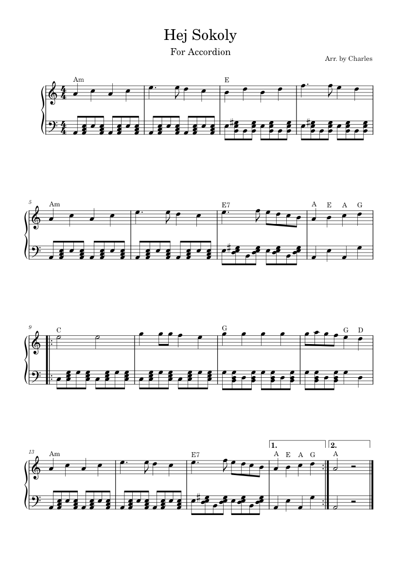 Hej sokoły – Misc Traditional Hej Sokoly Accordion Easy Sheet Music for ...