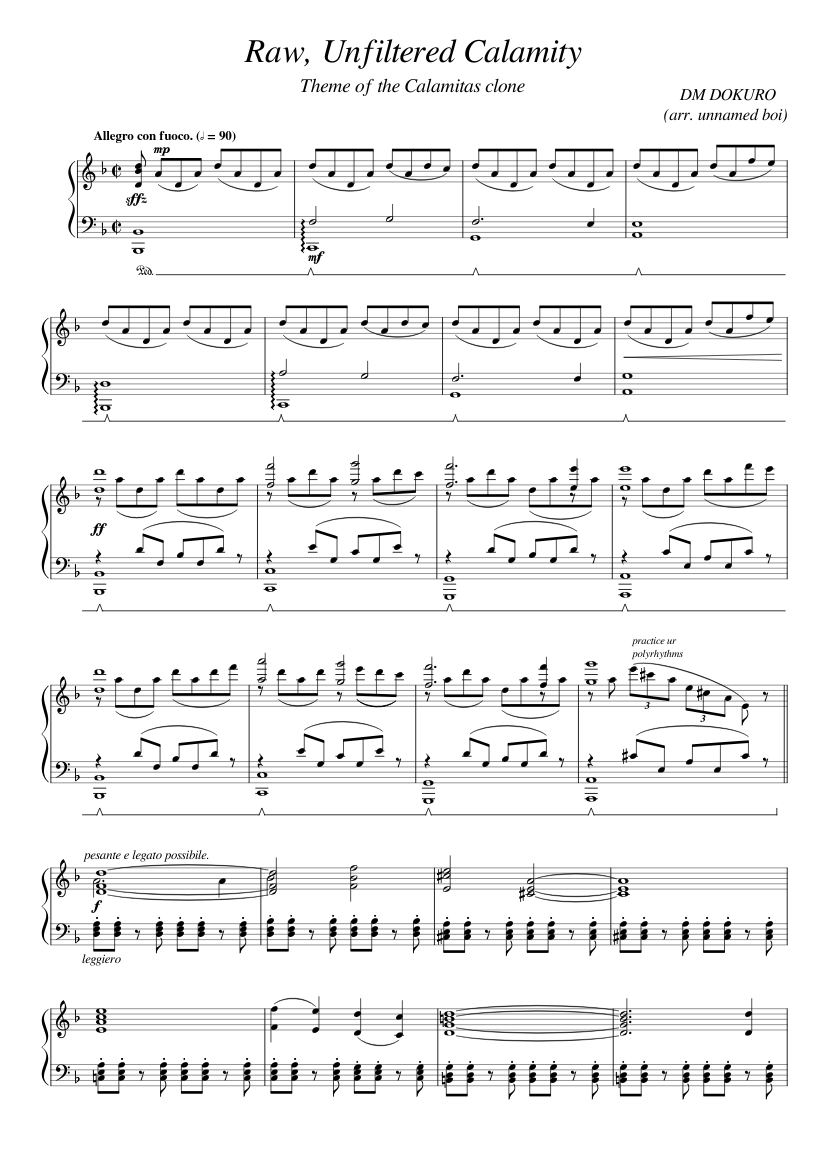 Calamity Mod OST | DM DOKURO - Raw, Unfiltered Calamity (Piano solo) Sheet music for Piano (Solo ...