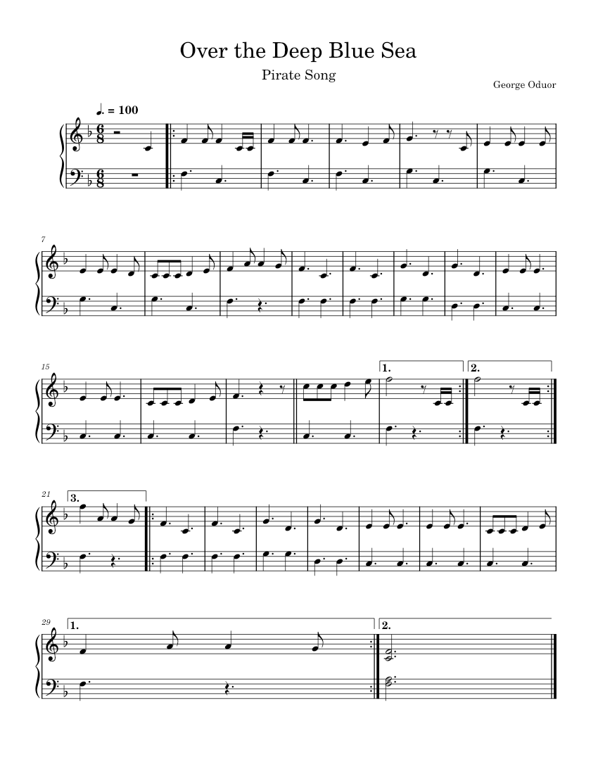 Over the deep blue sea Simple piano Sheet Music for Piano (Solo) Easy | MuseScore.com