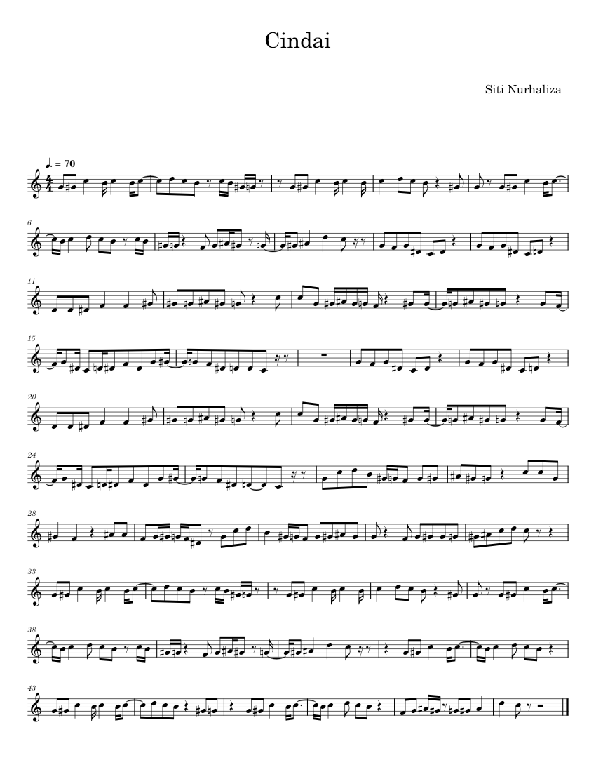 Cindai - Siti Nurhaliza Sheet Music for Piano (Solo) easy | MuseScore.com