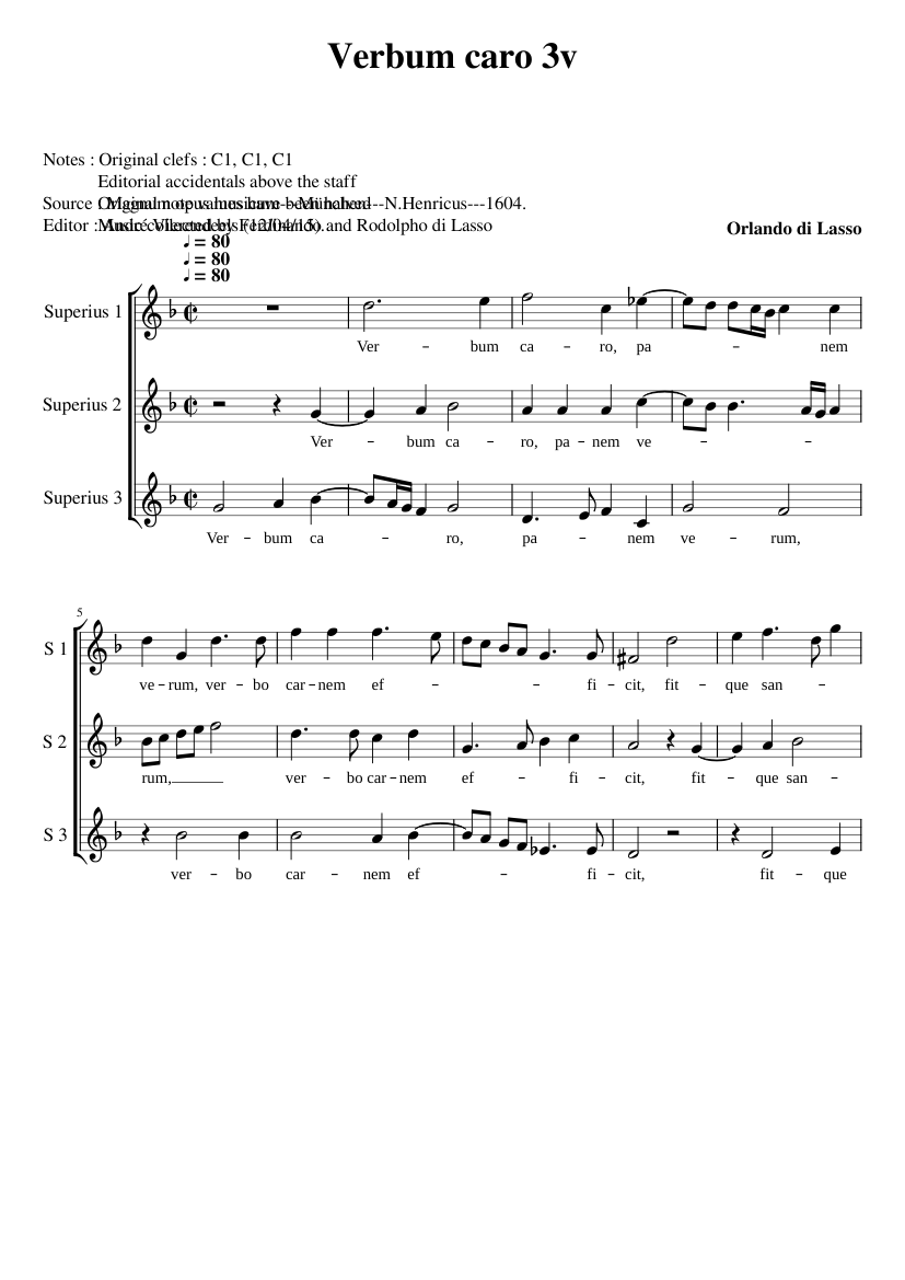 Verbum caro - Orlando di Lasso Sheet music for Vocals (Choral ...
