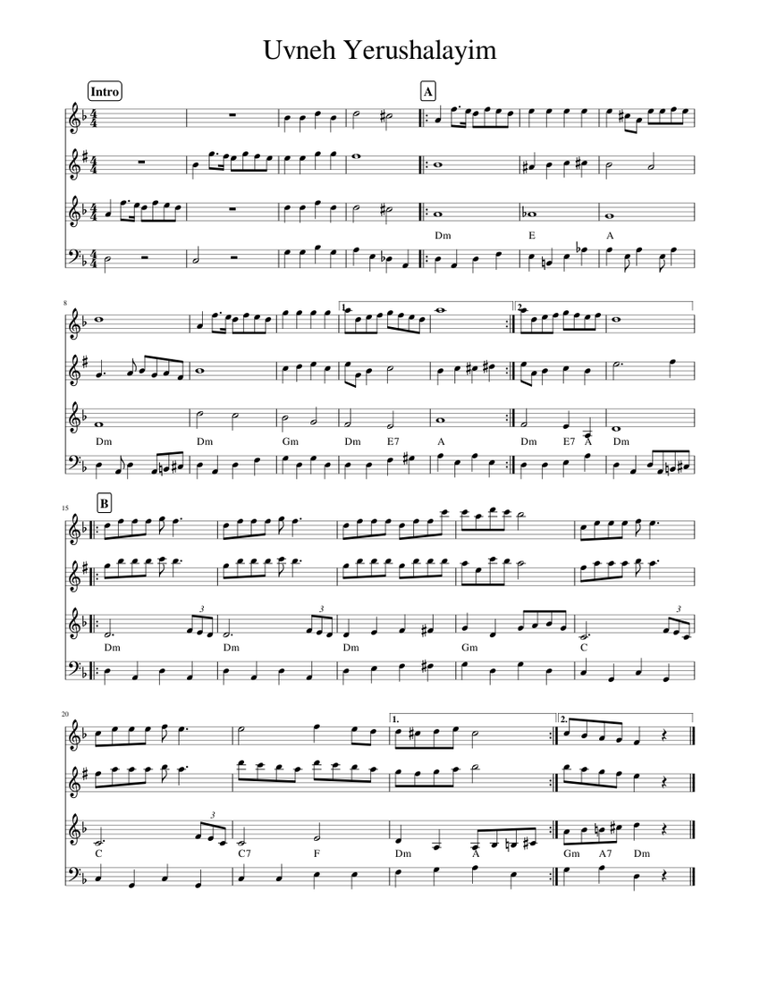 Uvneh Yerushalaim – Israel traditional Sheet music for Accordion ...