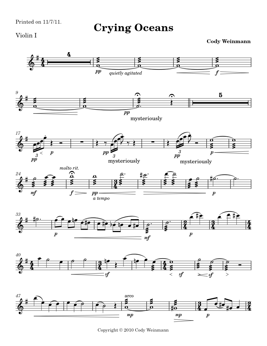 Crying Oceans violin 1 part-- Cody Weinmann Sheet music for Violin (Solo) | Musescore.com