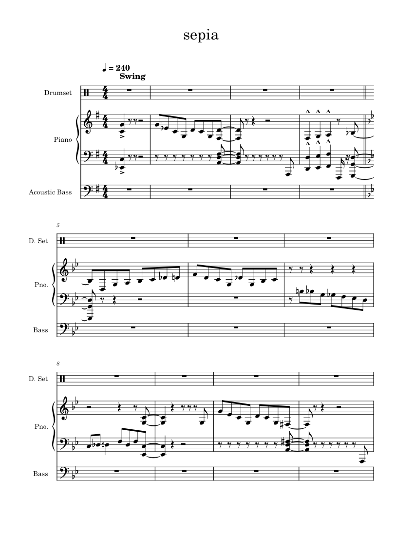 Sepia – Indigo Jam Unit Sepia Sheet music for Piano, Bass guitar, Drum ...
