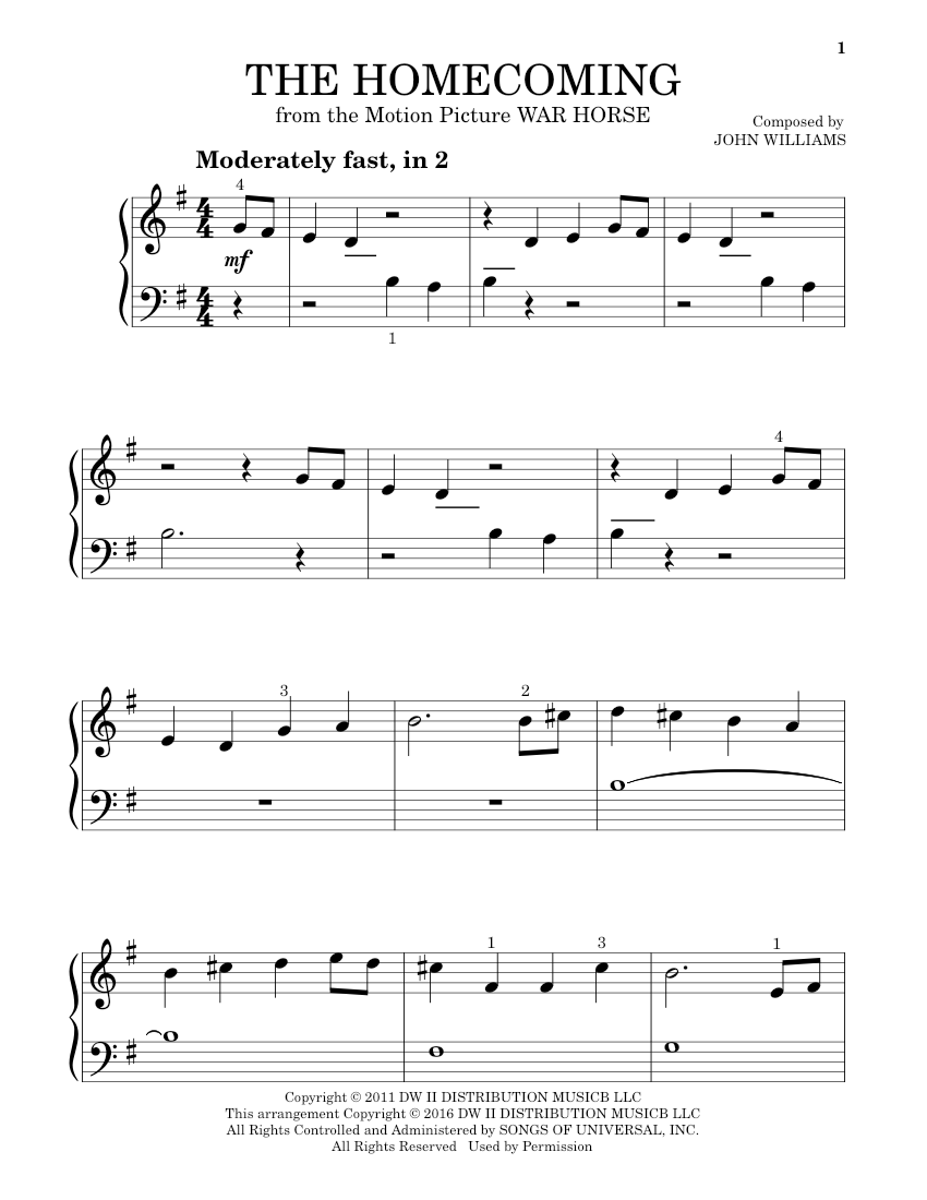 The Homecoming Sheet music for Piano by John Williams Official ...
