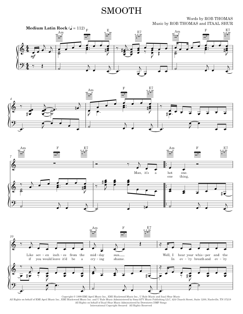 smooth Sheet music for Piano, Vocals by Santana Official | MuseScore.com