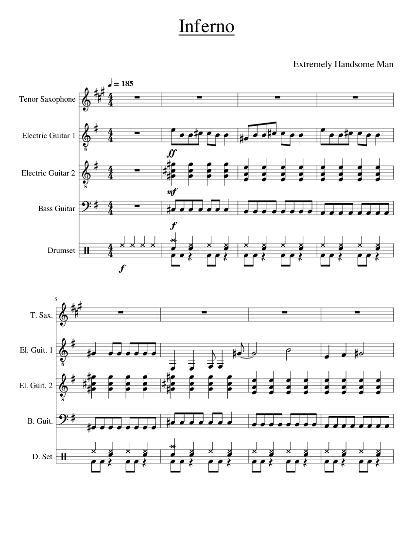 Inferno Cover Sheet music for Saxophone tenor, Guitar, Bass guitar ...