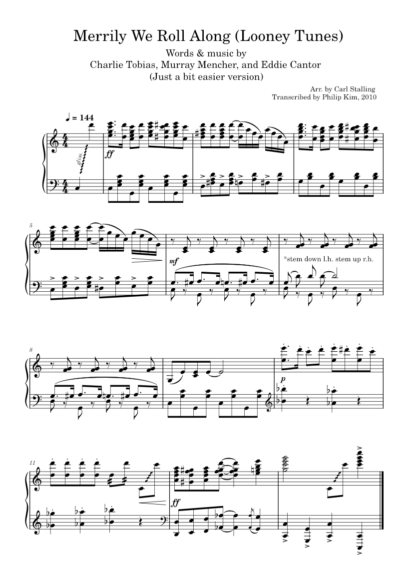 Merrily We Roll Along (Looney Tunes) Easier version Sheet music for ...