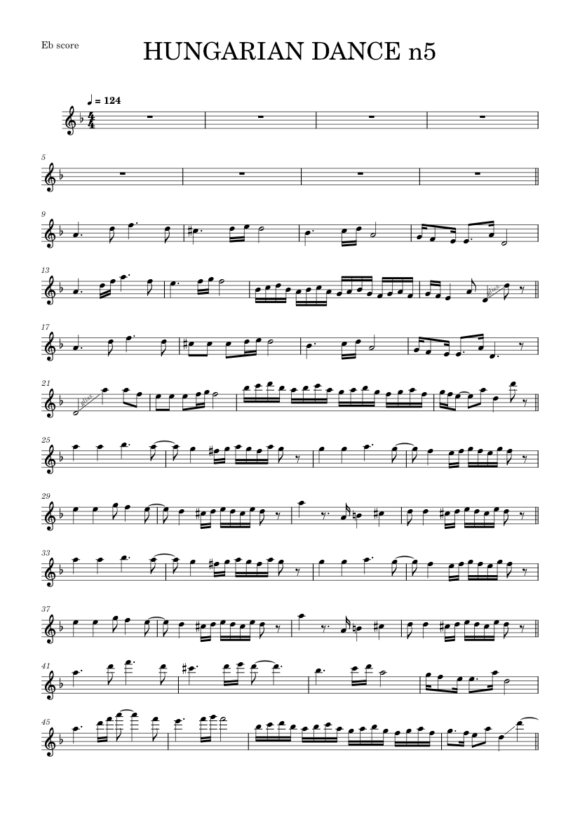 Hungarian Dances no.5 – Johannes Brahms (ALTO SAX RMX) Sheet Music for ...