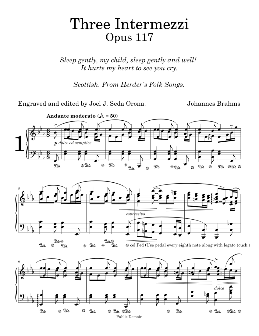 Three Intermezzi op. 117 - Complete Opus - Johannes Brahms Sheet Music ...
