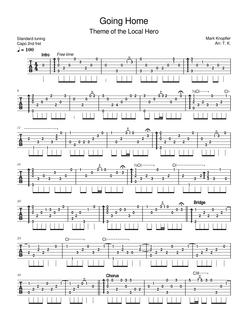 Going Home: Theme of the Local Hero - Mark Knopfler Sheet Music and Tab ...