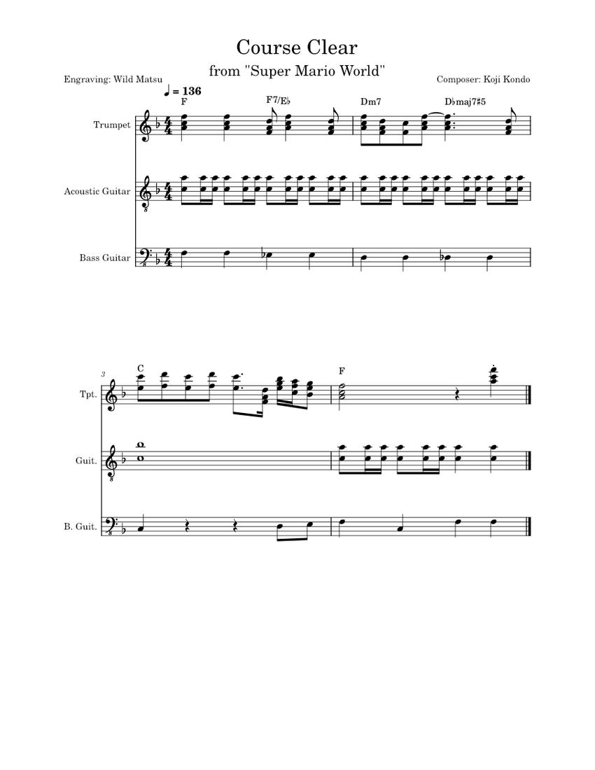 Super Mario World - Course Clear – Koji Kondo Sheet music for Guitar ...