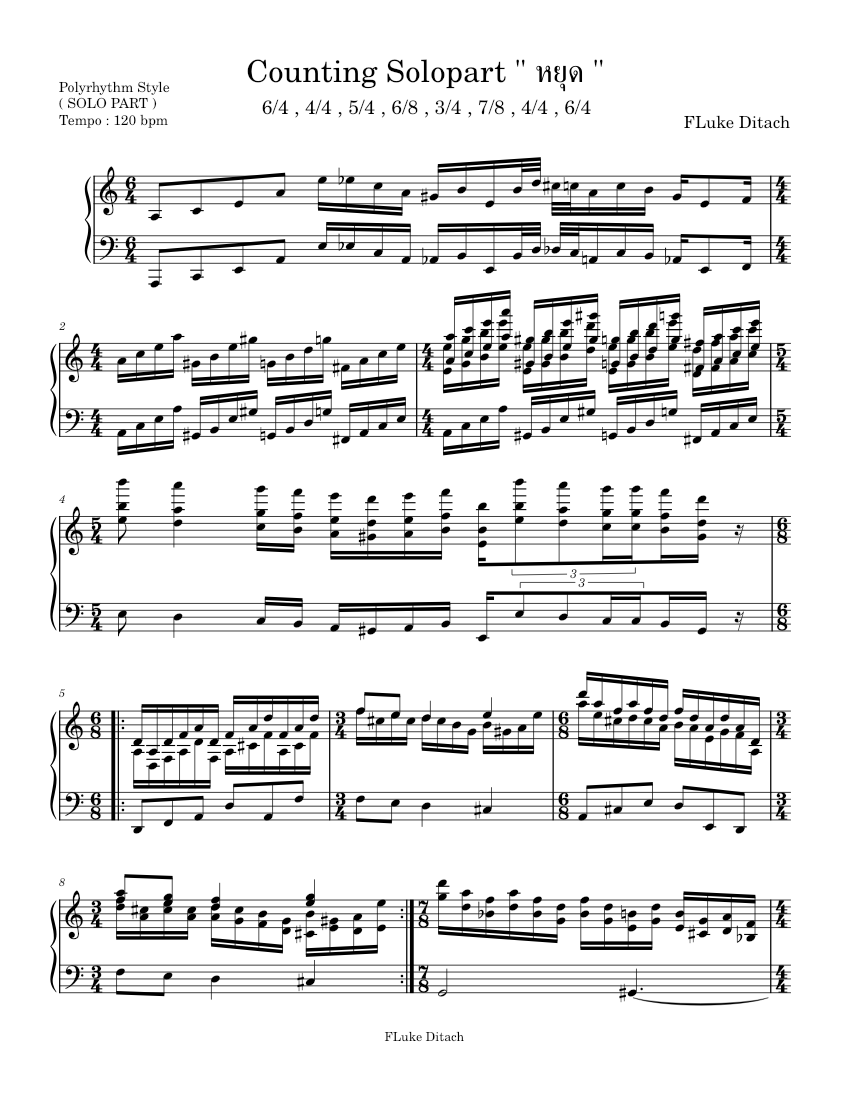 หยุด ( But in polyphony beat ) Solo by Fluke Ditach Sheet music for ...