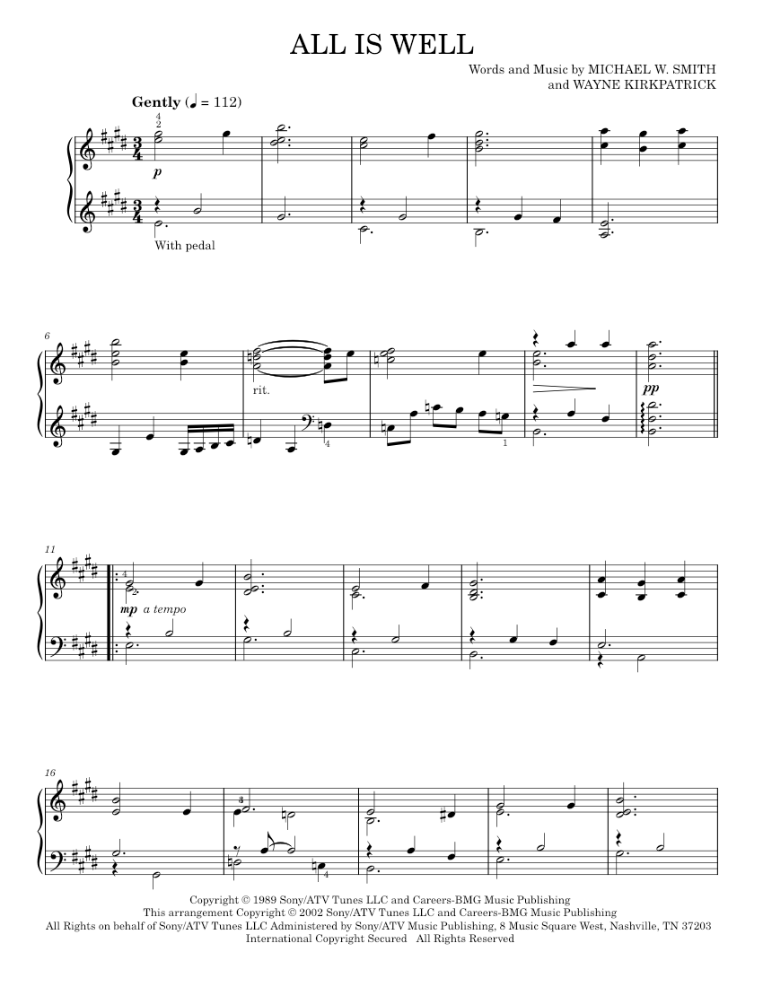 Play Official version of All is well Sheet Music by Michael W. Smith ...