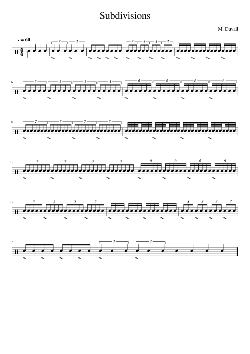 Subdivisions Sheet music for Drum group (Solo) | Musescore.com