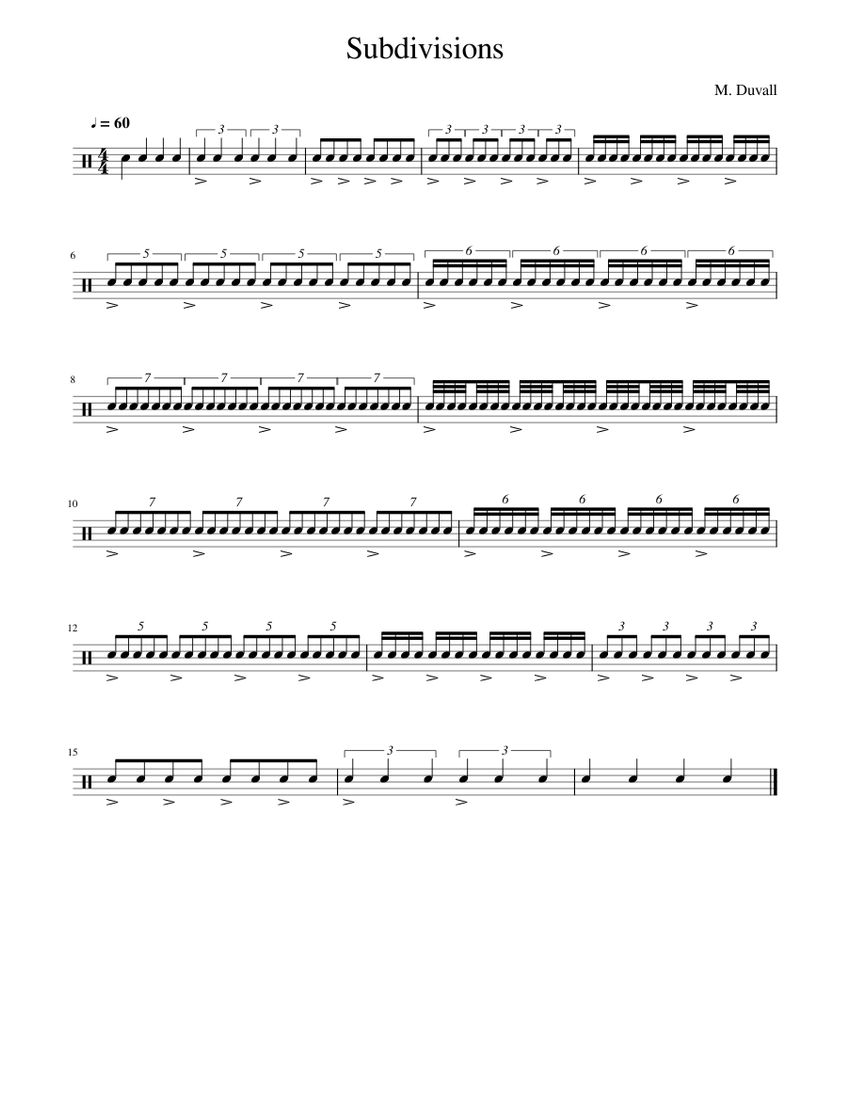 Subdivisions Sheet music for Drum group (Solo) | Musescore.com