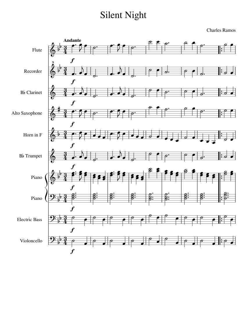 Silent_Night Sheet music for Piano, Flute, Clarinet in b-flat ...
