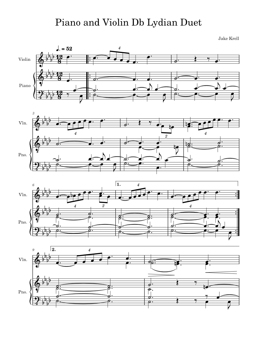 Piano and Violin Db Lydian Duet - Jake Krell - piano tutorial