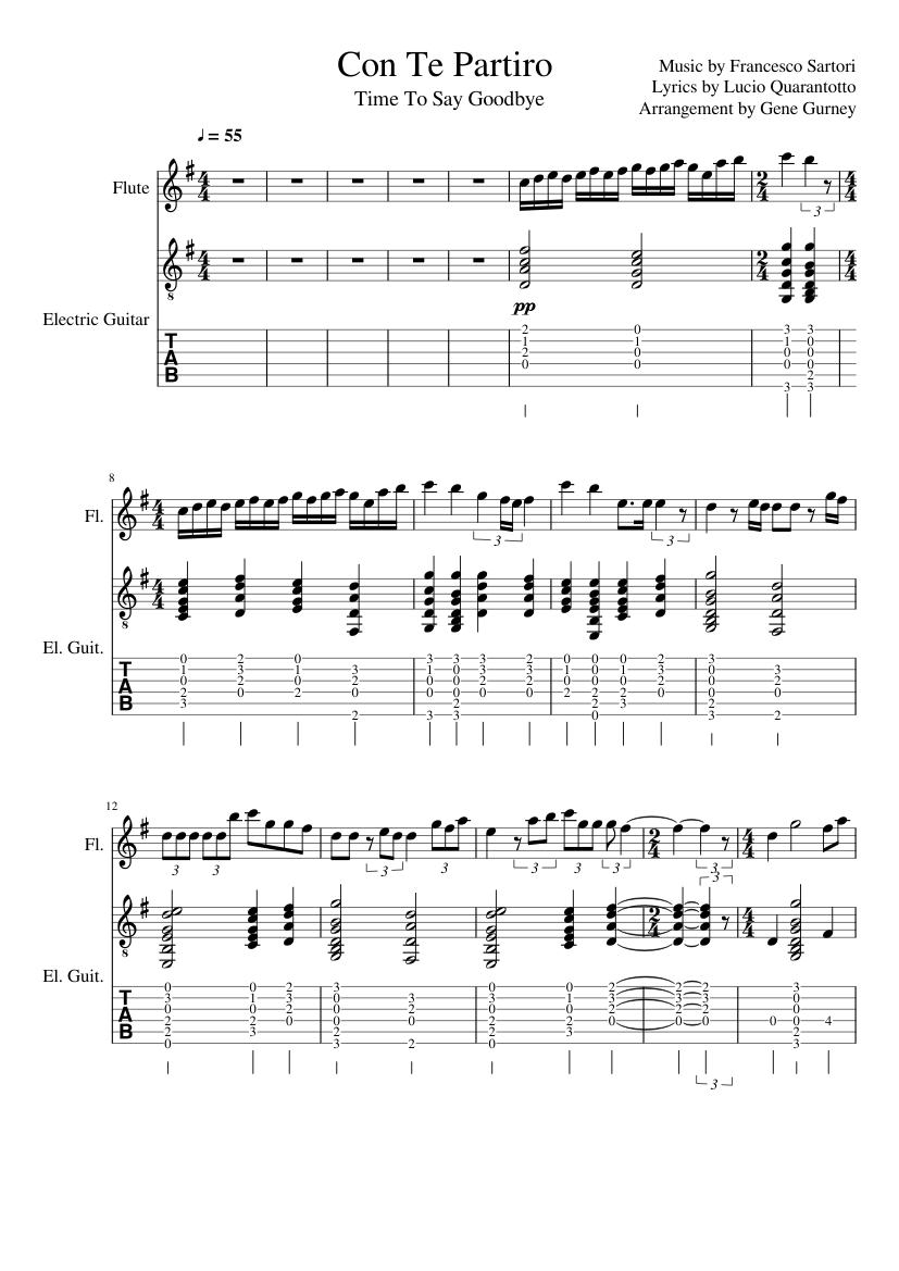 Con Te Partiro Sheet music for Flute, Guitar (Mixed Duet) | Musescore.com
