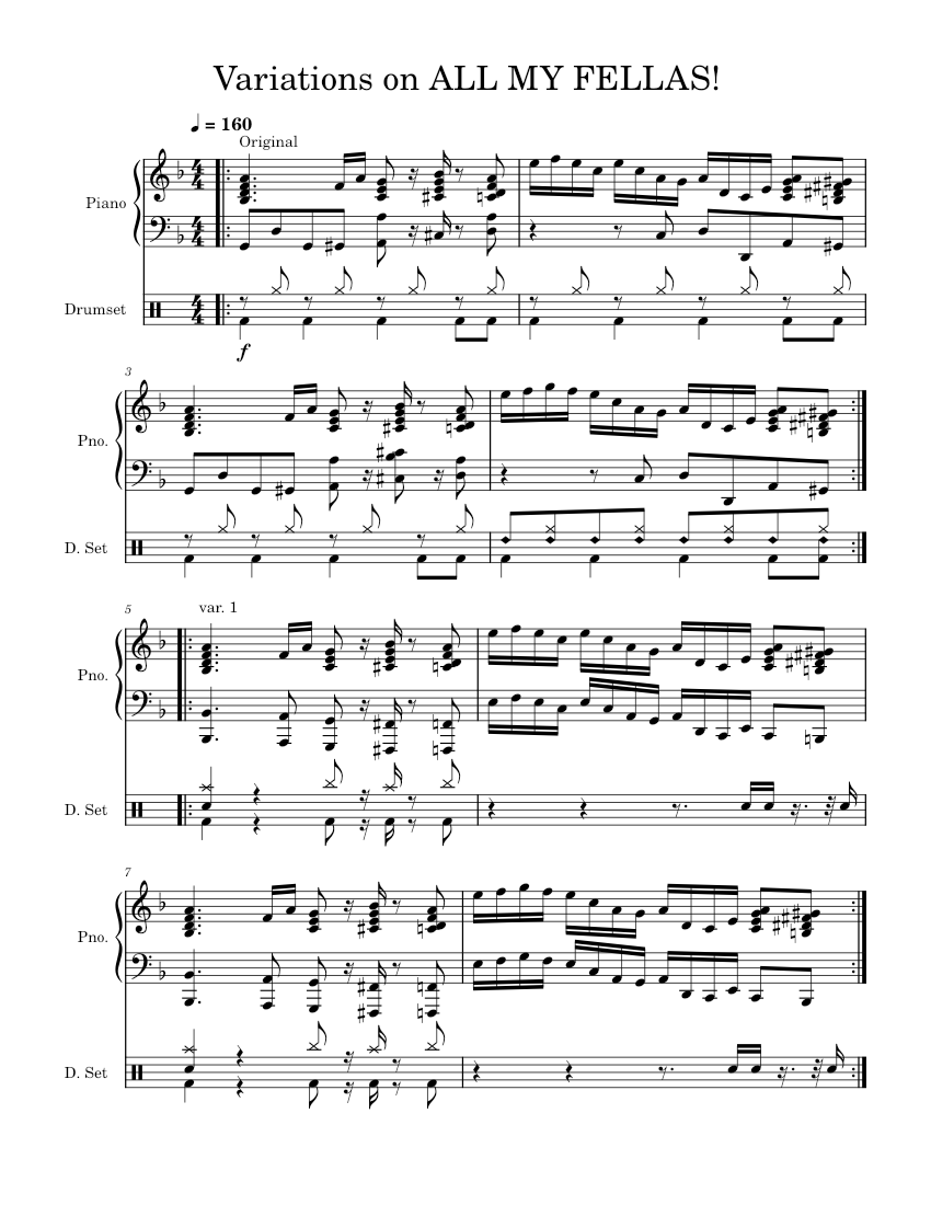 ALL MY FELLAS! – Frisk Variations on ALL MY FELLAS! Sheet music for ...