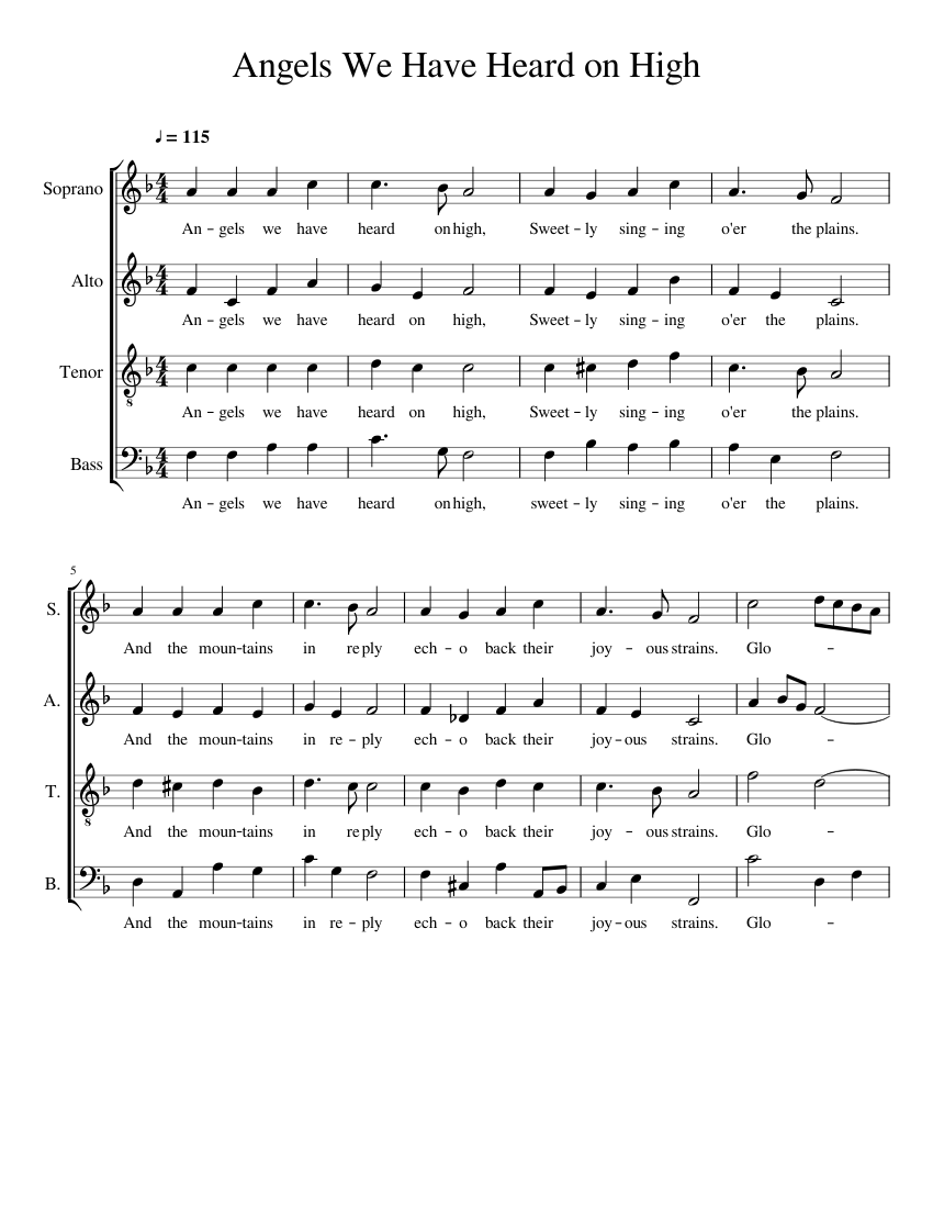 Angels We Have Heard on High Sheet music for Soprano, Alto, Tenor, Bass voice (Choral ...
