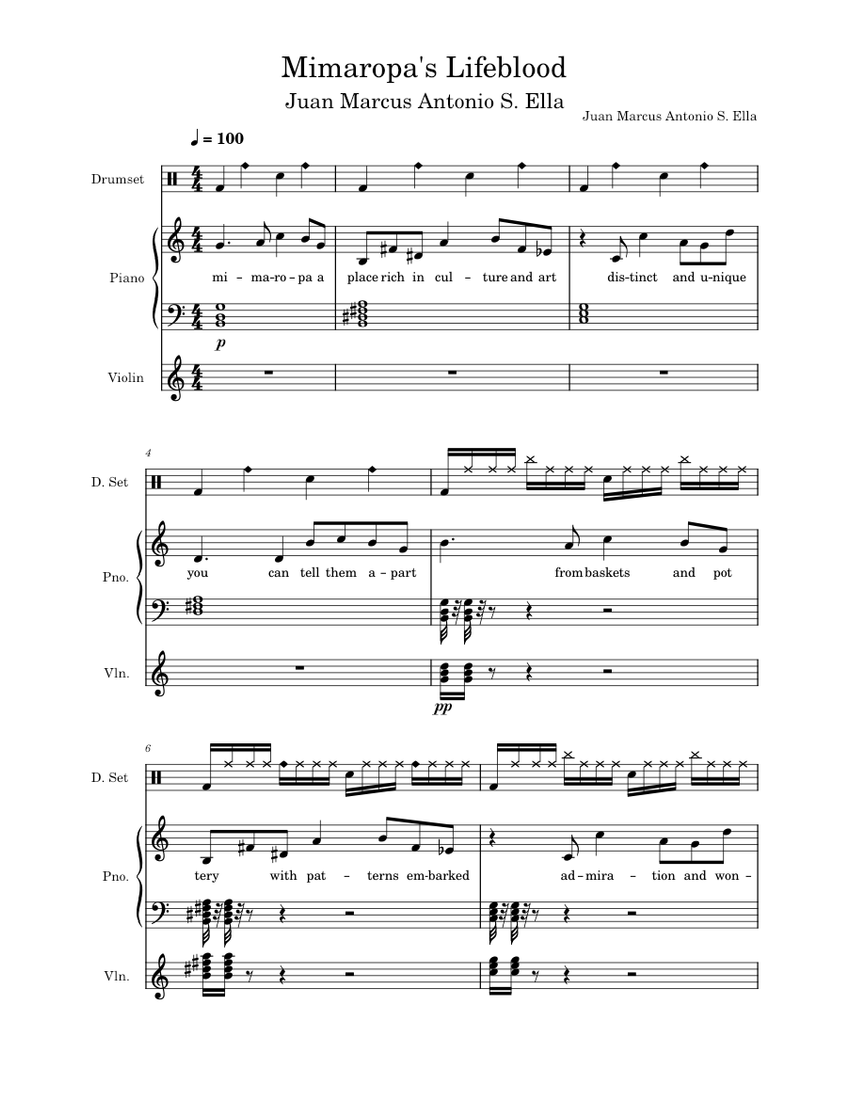 Mimaropa's Lifeblood Sheet music for Piano, Violin, Drum group (Mixed ...