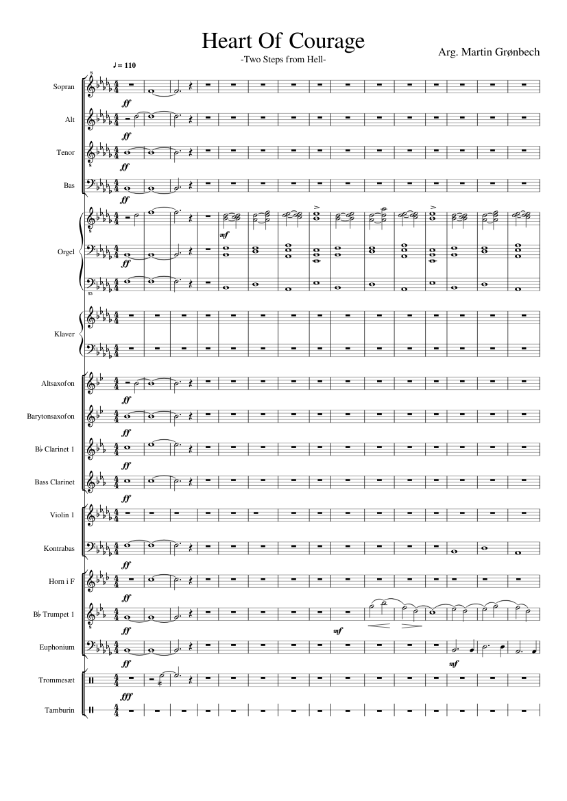 Heart Of Courage - Full Orchestra Sheet Music for Piano, Soprano, Alto ...