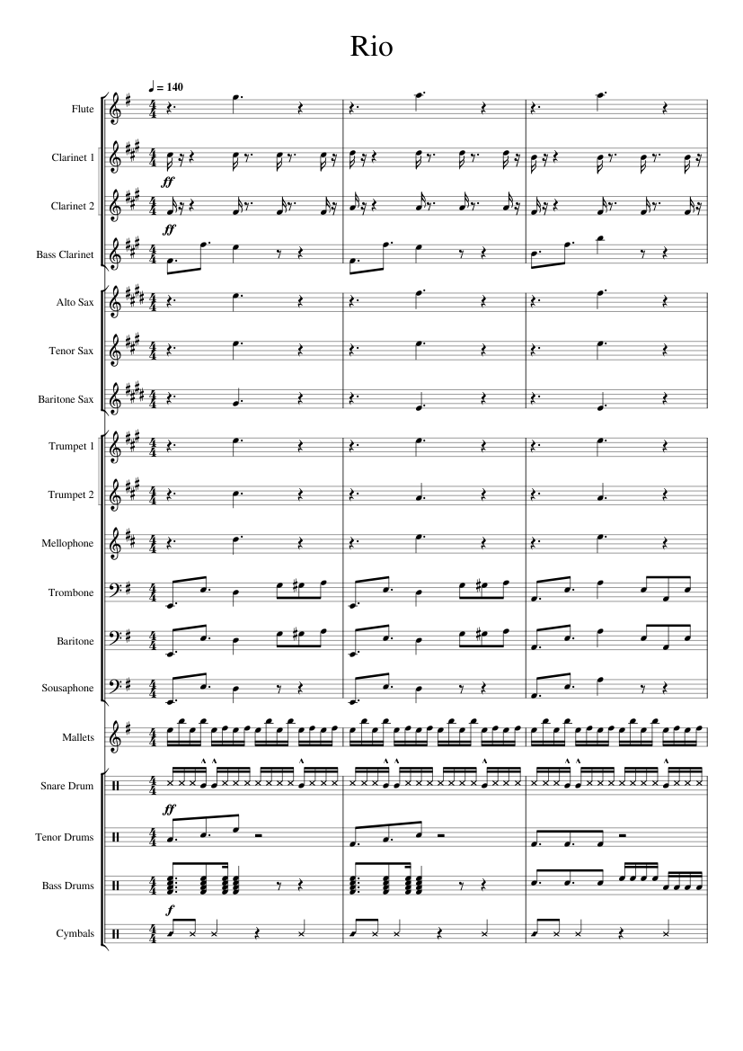 Rio – Duran Duran Sheet music for Trombone, Mellophone, Flute, Clarinet ...