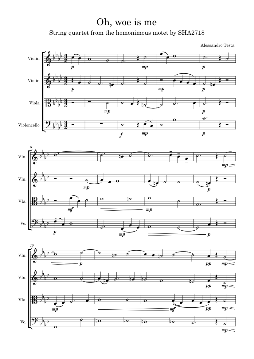 Oh, woe is me Sheet music for Violin, Viola, Cello (String Quartet ...