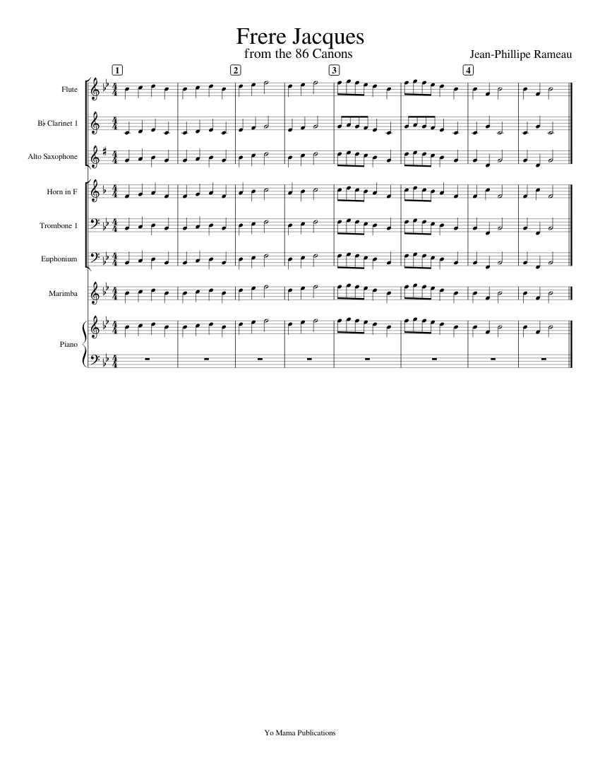 Frere Jacques Sheet music for Piano, Trombone, Euphonium, Flute & more ...