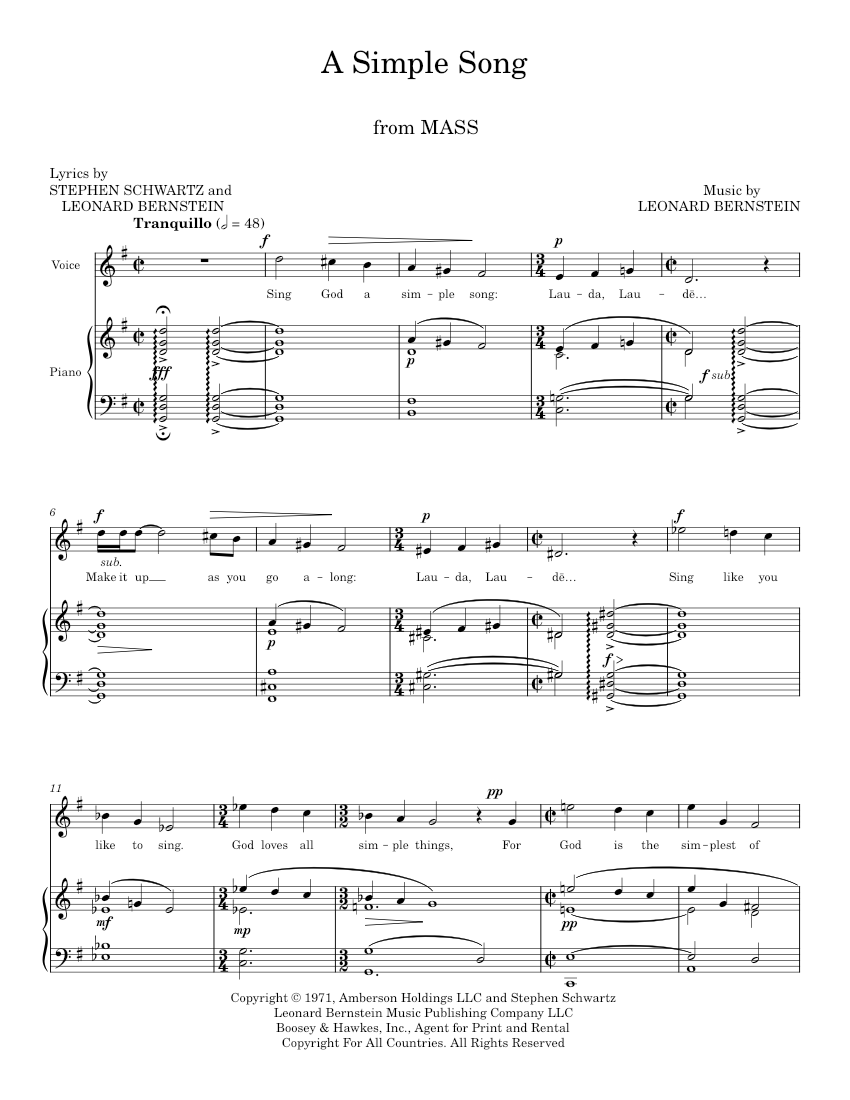 Play Official version of A Simple Song Sheet Music by Leonard Bernstein ...