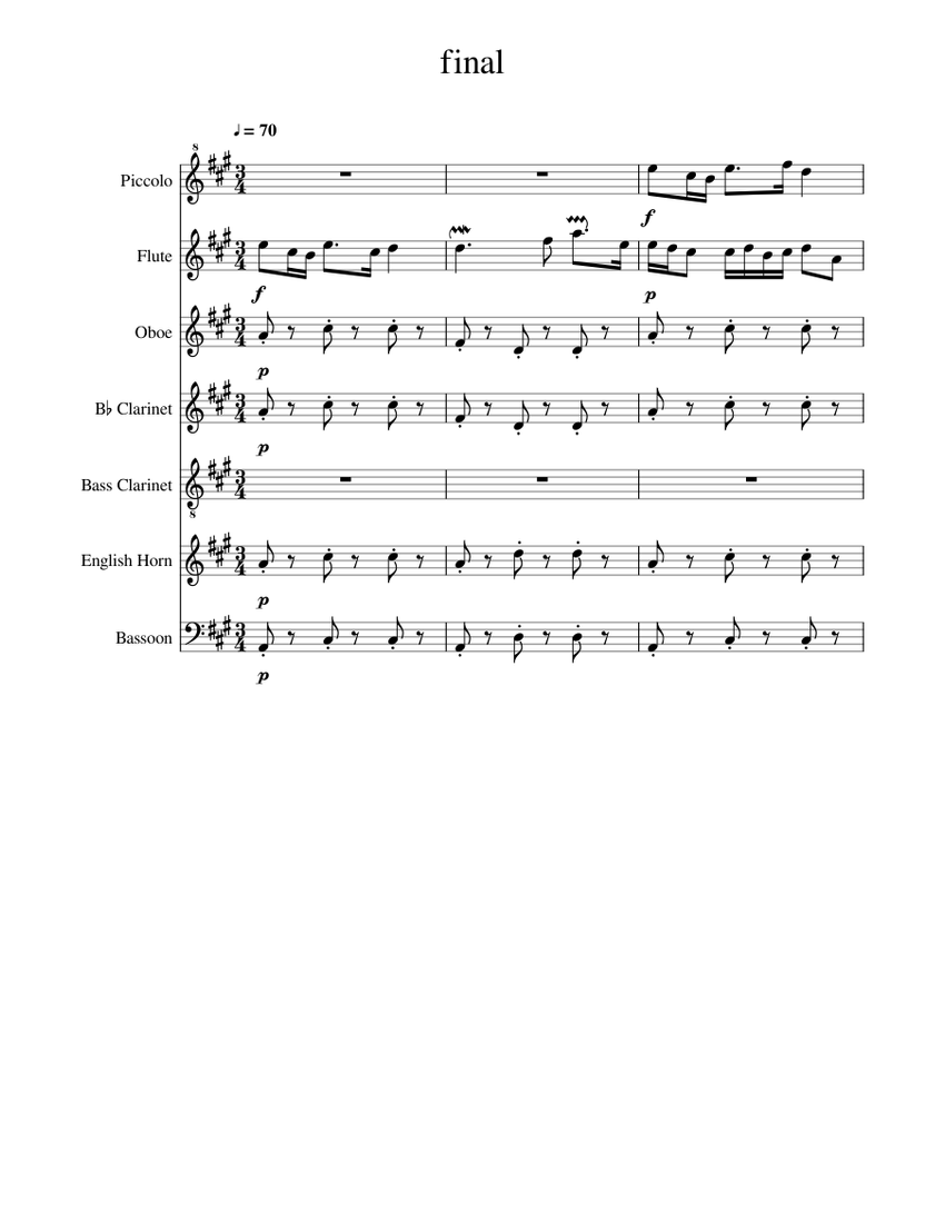 Final draft Happy Birthday Sheet music for Flute piccolo, Flute, Oboe ...
