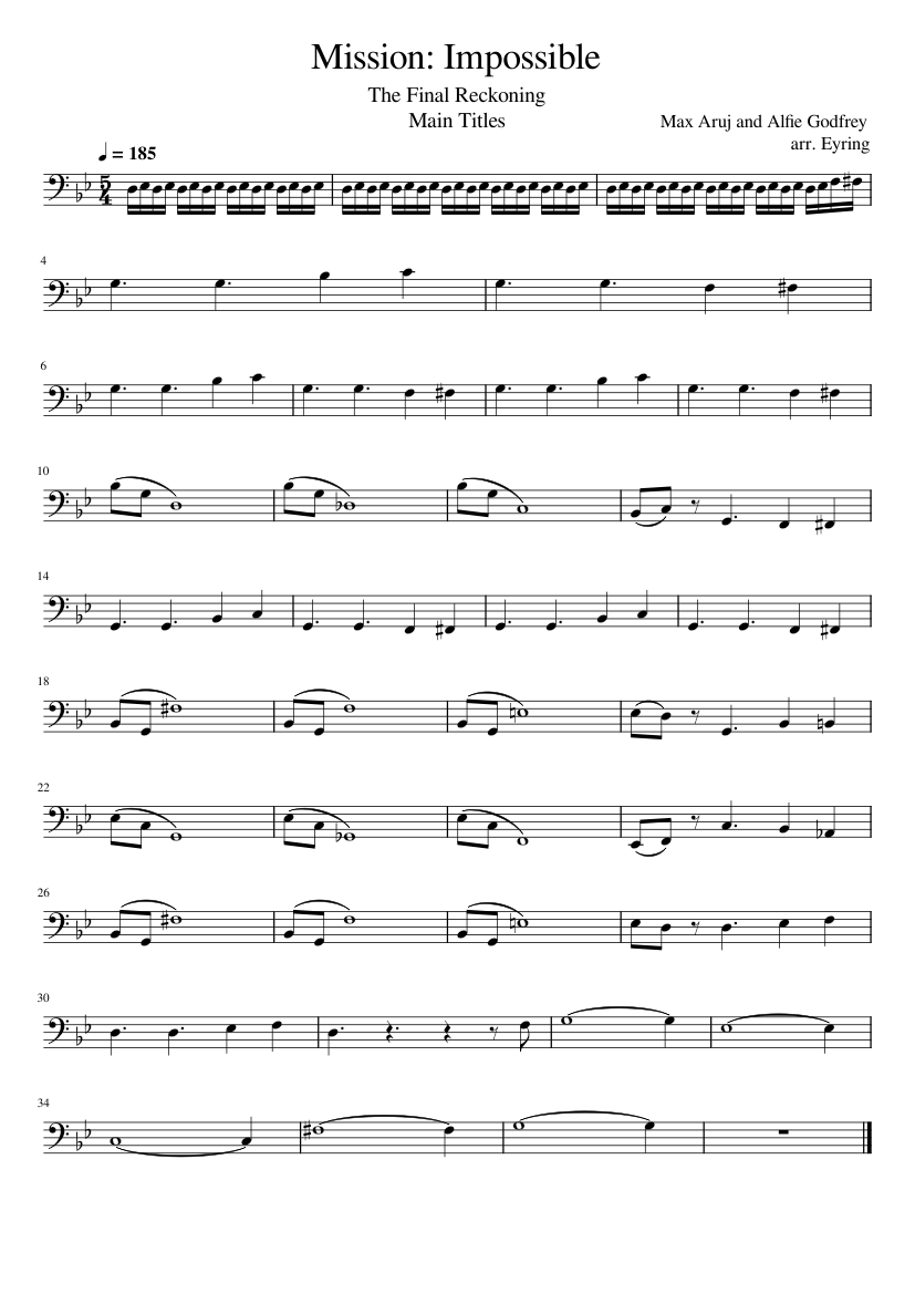 Mission Impossible Final Reckoning Main Titles Easy Cello Sheet Music ...