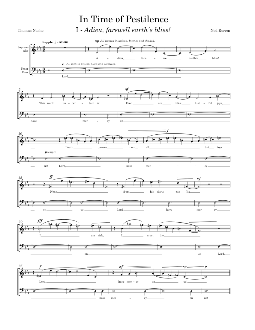 In Time of Pestilence, I. - Adieu, farewell earth's bliss Sheet music for Strings group (Choral ...