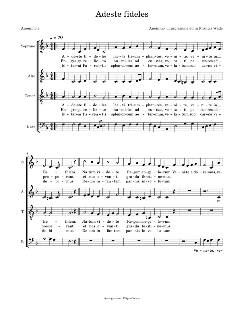 Adeste Fideles – John Francis Wade - arm.: Filippo Vespa Sheet music for Soprano, Alto, Tenor ...