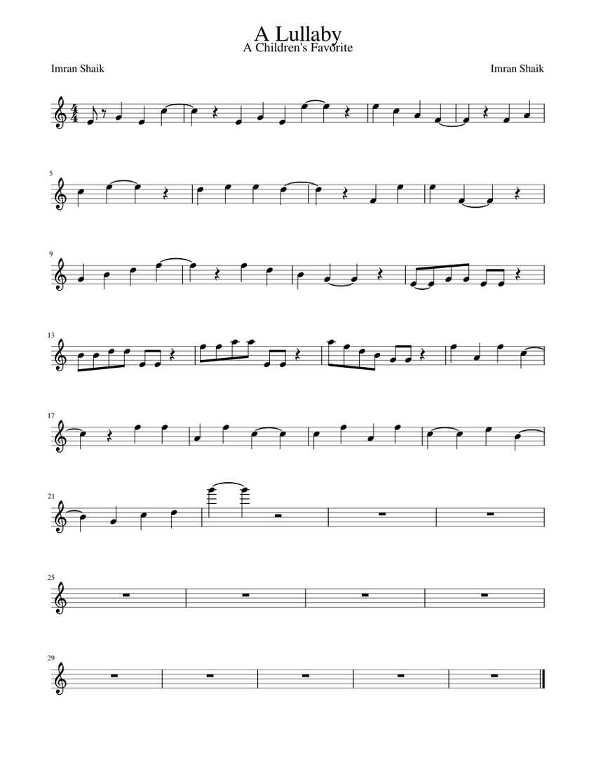 A Lullaby Sheet music for Piano (Solo) Easy | Musescore.com
