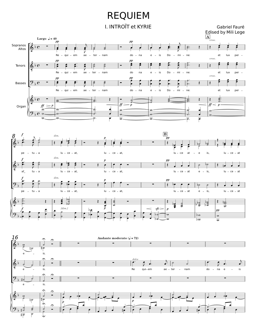 Messe de Requiem - Gabriel Fauré Sheet music for Organ, Synthesizer ...